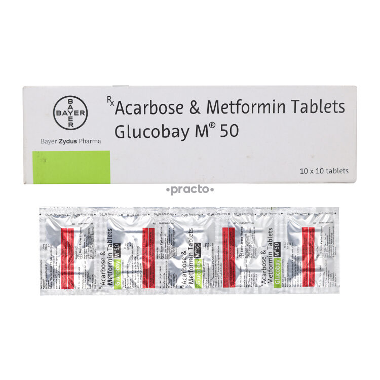 Glucobay M 50 (500/50 mg) Tablet - Uses, Dosage, Side Effects, Price ...