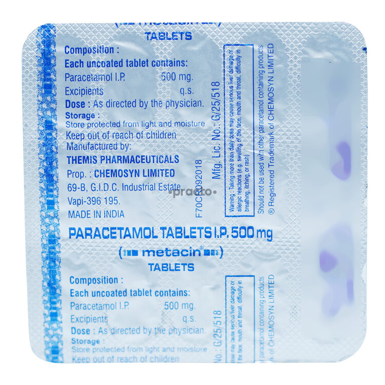 Metacin 500 MG Tablet - Uses, Dosage, Side Effects, Price, Composition ...