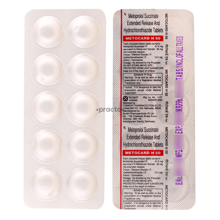 Metocard H (12.5/50 mg) Tablet - Uses, Dosage, Side Effects, Price, Composition | Practo