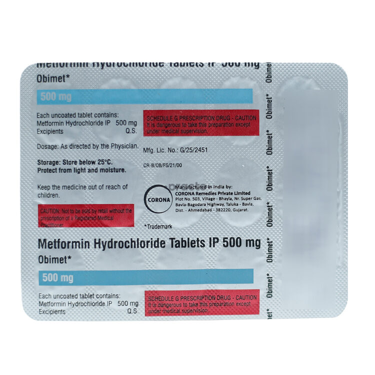 Obimet 500 MG Tablet - Uses, Dosage, Side Effects, Price, Composition | Practo