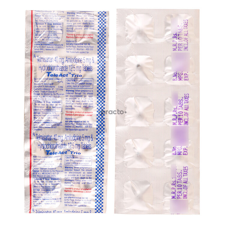 Teleact Trio (12.5/5/40 mg) Tablet - Uses, Dosage, Side Effects, Price ...